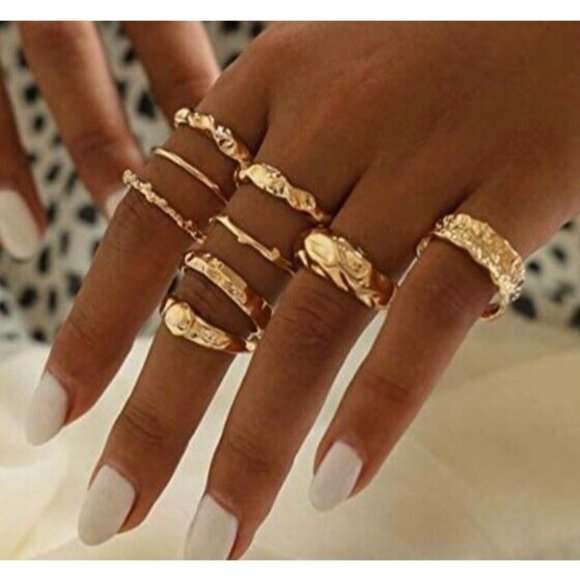 Unbranded | Jewelry | Set Of 9 Gold Tone Rings Wave Knuckle Pinky Thumb ...